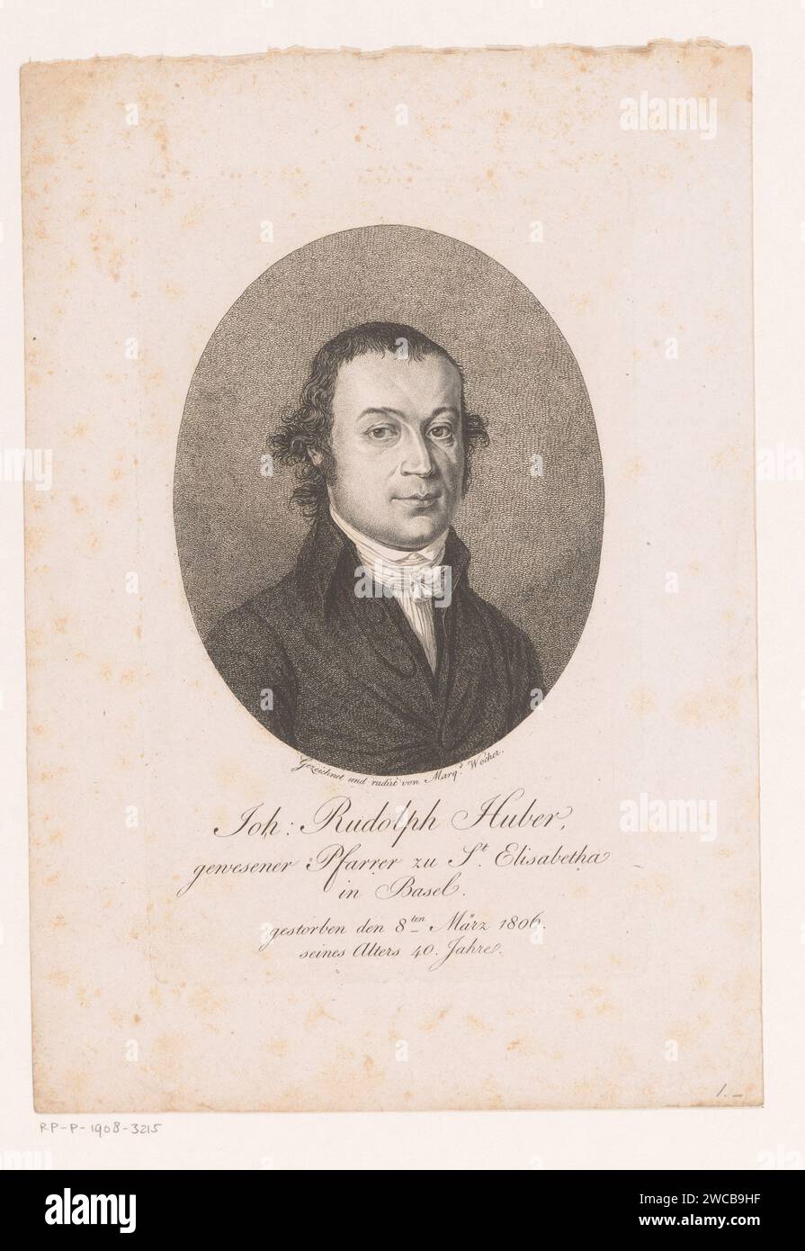 Portrait van Johann Rudolf Huber, Marquard Wocher, 1806 - 1830 print Switzerland paper etching ...