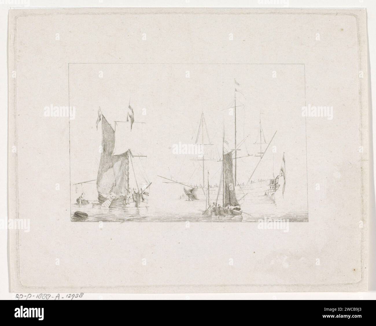 Sailing ships at sea, Anonymous, 1650 - 1750 print paper etching ...