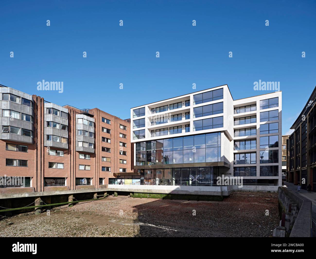 Oblique facade view from river. The Westin London City, London, United ...