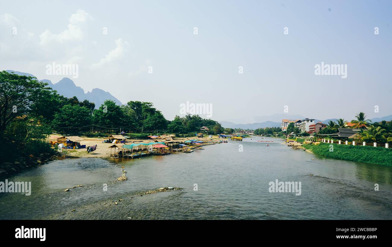 Kayaking on Song River, Vang Vieng, Laos. Nature of the valley and ...