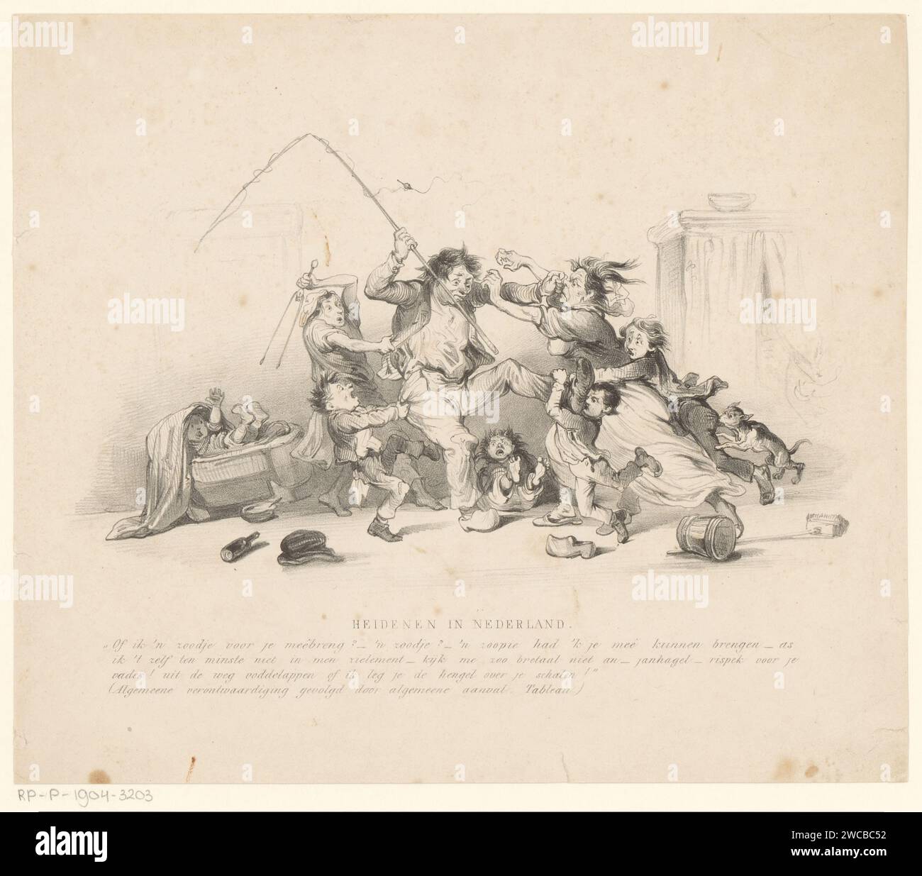 Women and children attack Male, Alexander Ver Huell, 1832 - 1897 A man ...