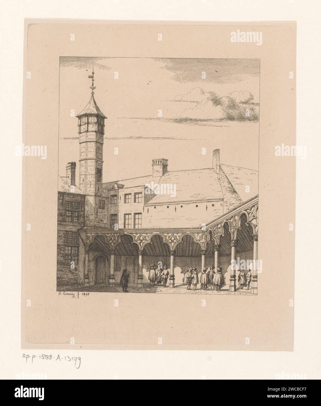 Binnenplein of the Oude Beurs in Antwerp, Jean Théodore Joseph Linnig ...