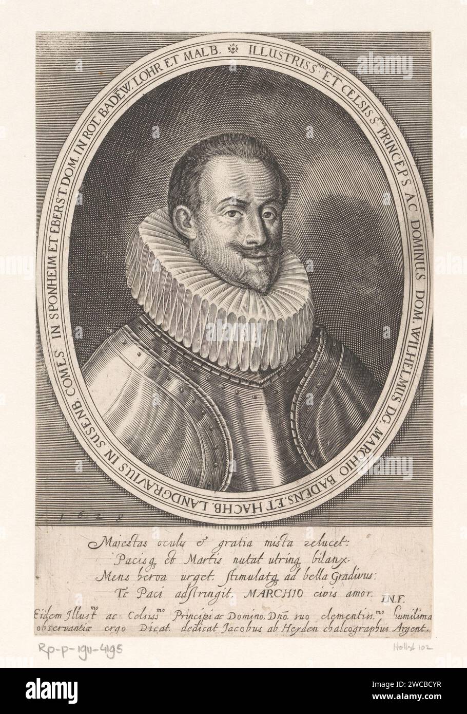 PortraT van Wilhelm von Baden-Baden, Jacob van der Heyden, 1628 print ...