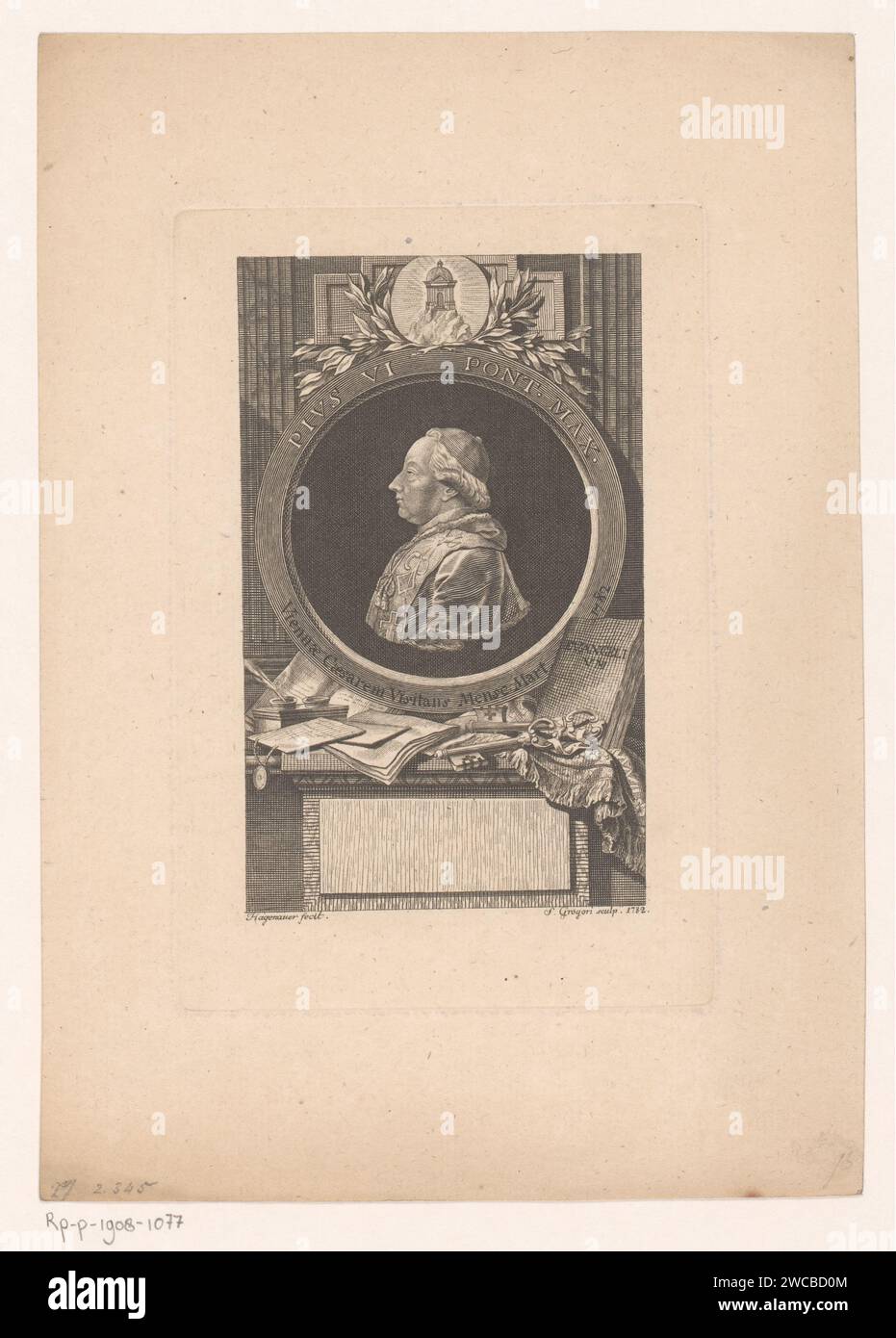 Portret van Paus Pius VI, Friedrich Grögory, 1782 print paper engraving ...