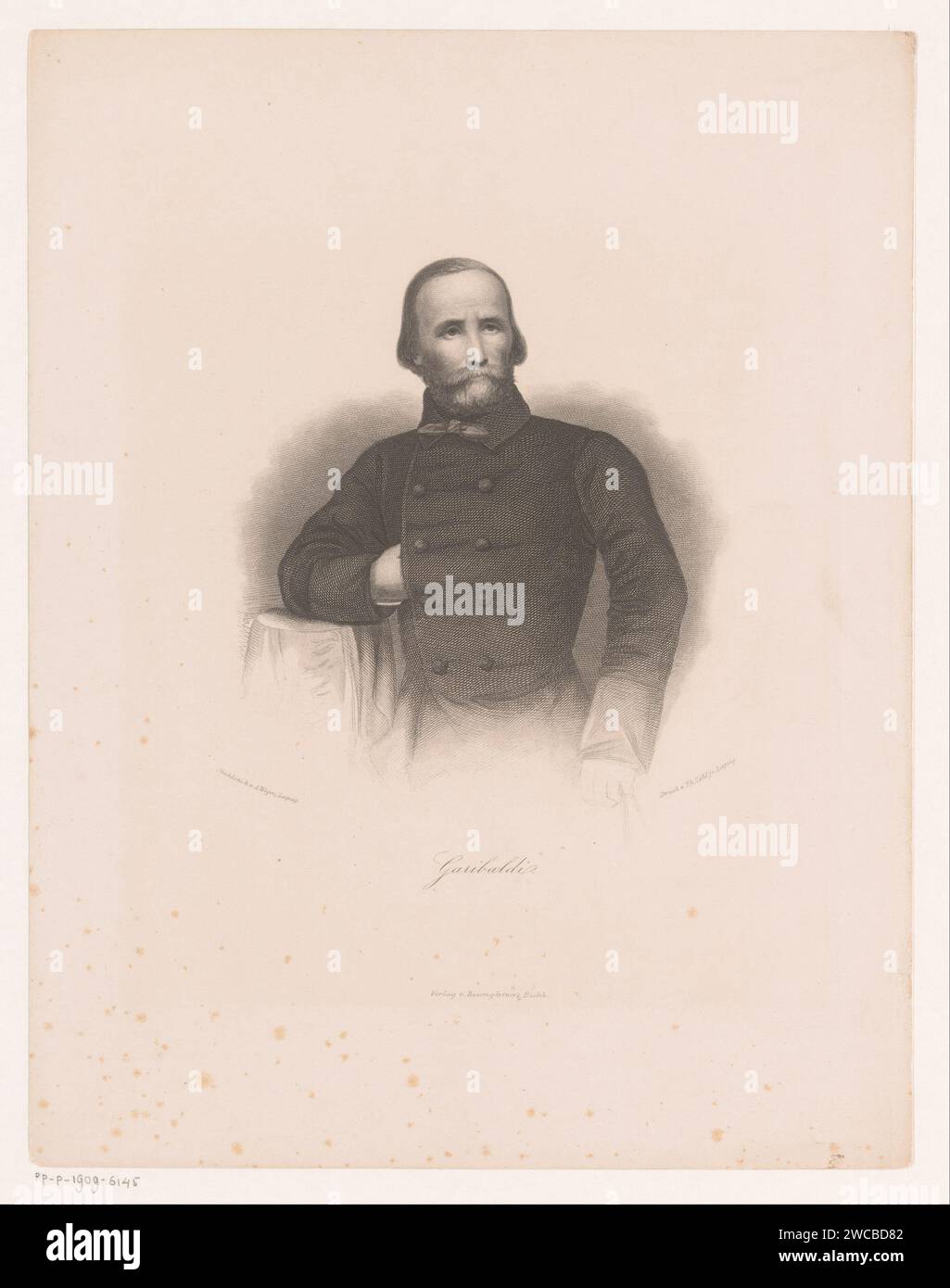 Portrait van Giuseppe Garibaldi, August Weger, 1849 - 1892 print Leipzig paper steel engraving ...