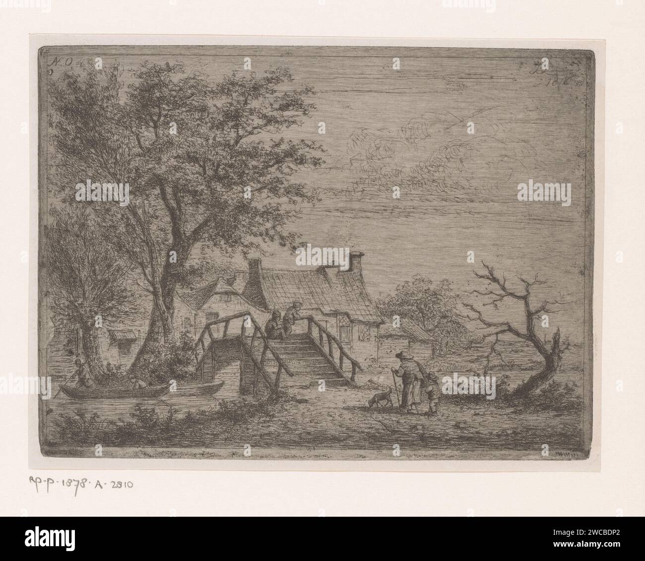 Landscape with wooden bridge over a river, Jean Théodore Joseph Linnig ...