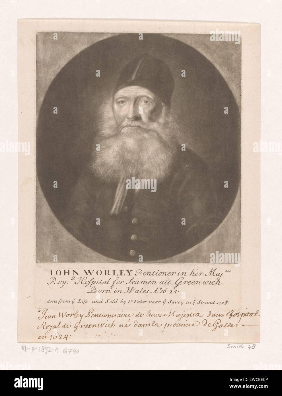 Portret van John Worley, John Faber (I), 1709 print paper historical ...