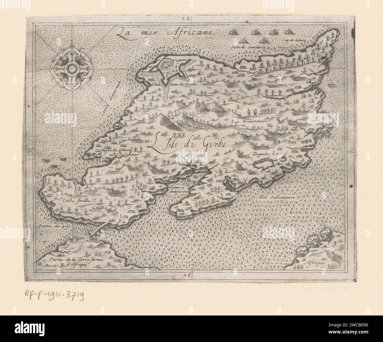 Map of the island of Djerba, Anonymous, 1600 - 1700 print paper etching ...