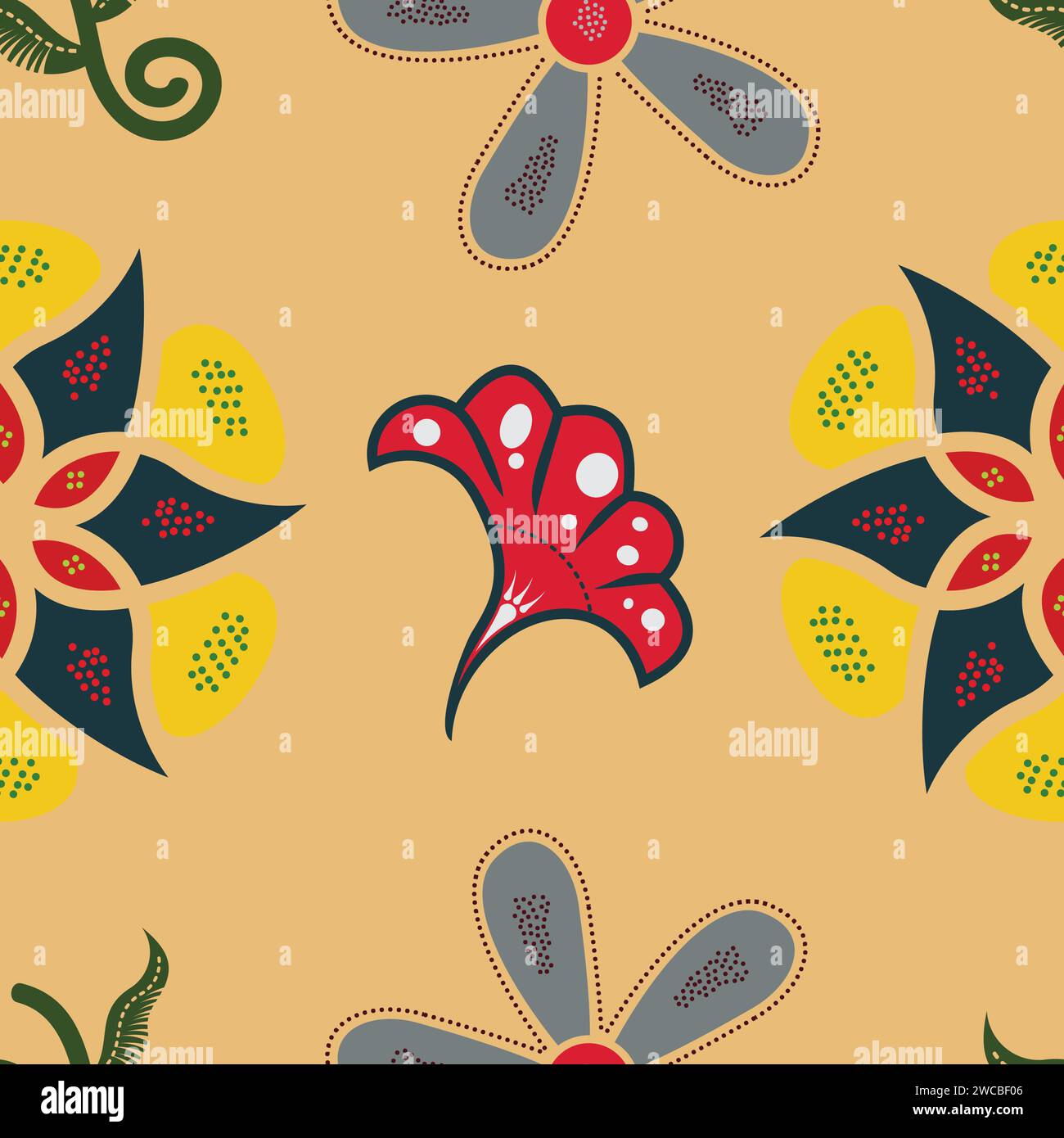 batik classic brown yellow flowers seamless pattern vector Stock Vector ...