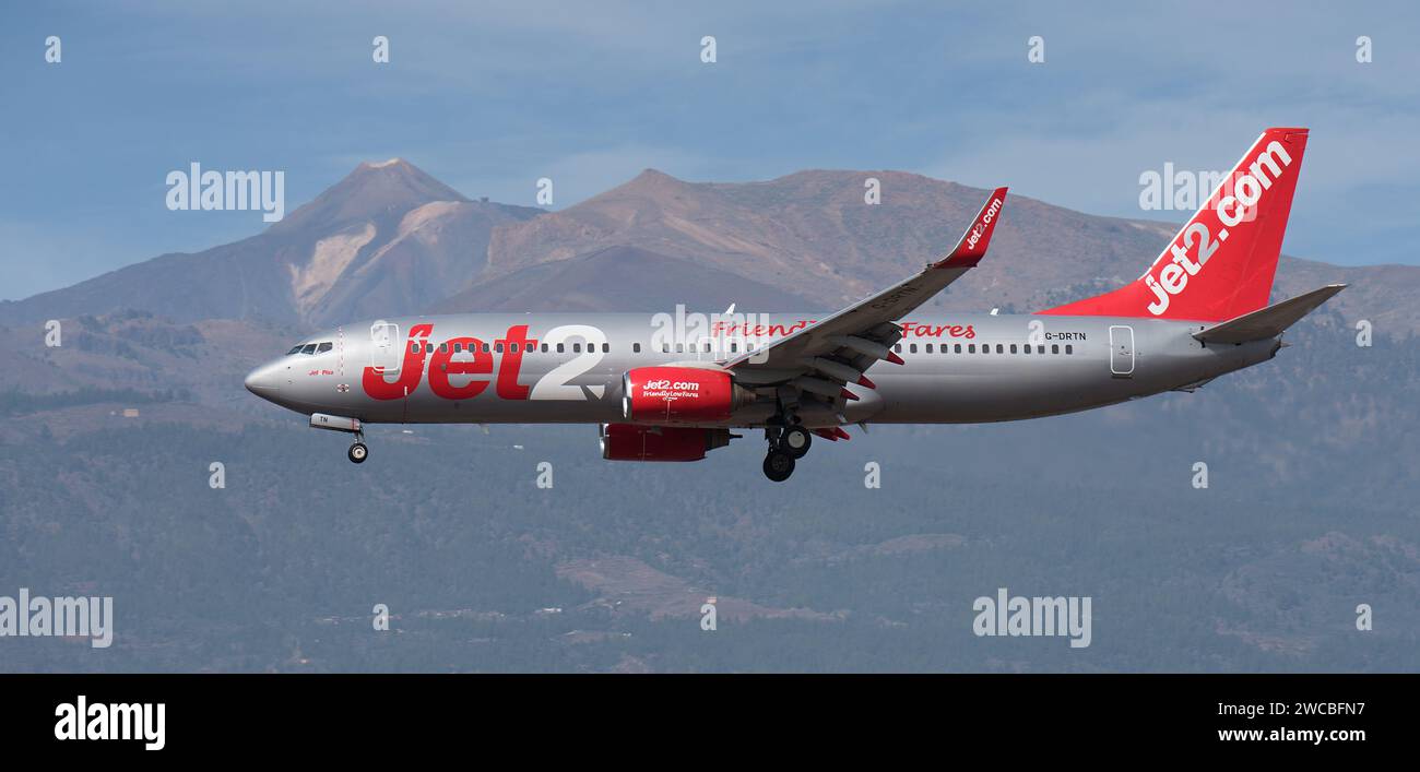 Tenerife, Spain January 13 st, 2024. Boeing 737-86N Jet2 Airlines flies ...