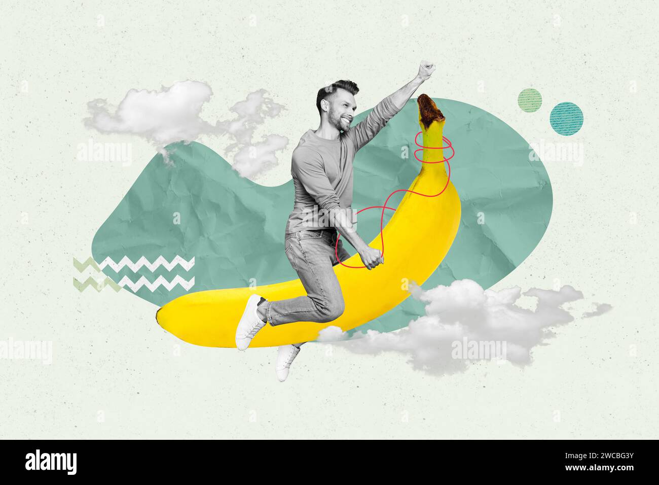 Horizontal creative photo collage artwork poster of positive funny man ...