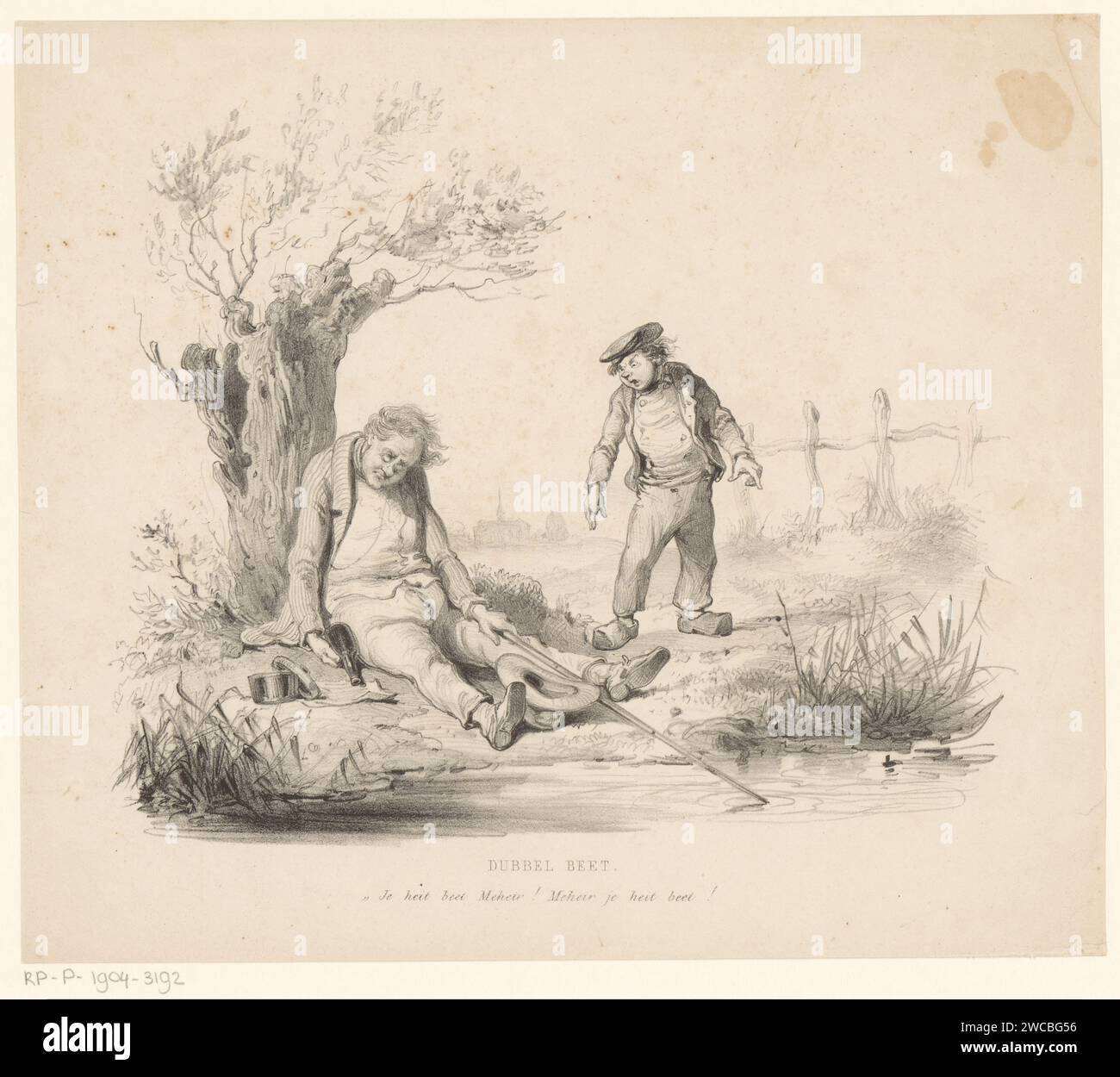 Sleeping man with rod, Alexander Ver Huell, 1832 - 1897 print A man is ...