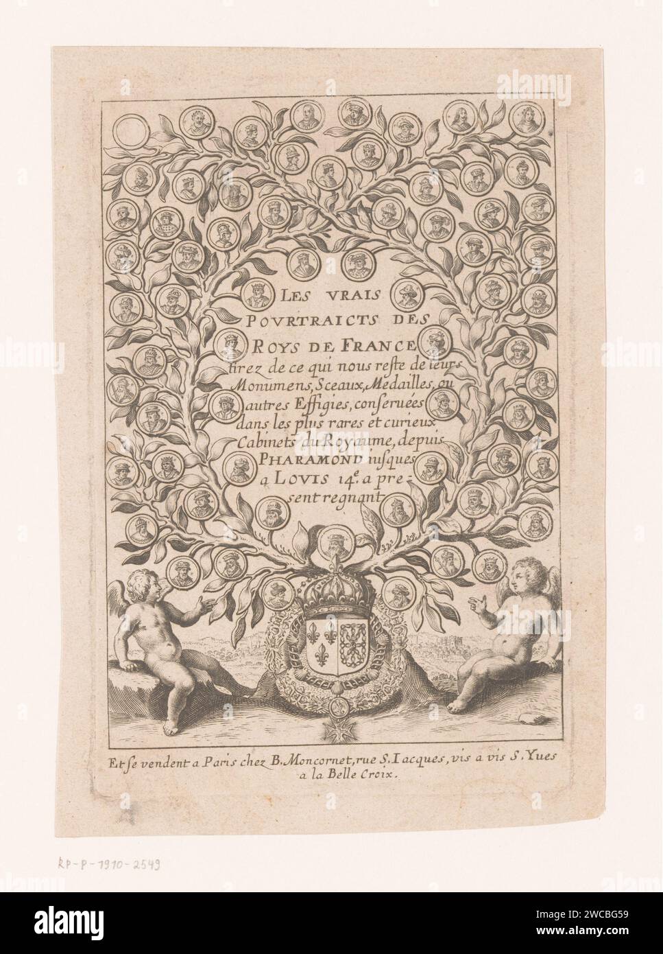 Title print with pedigree from all French kings up to and including ...