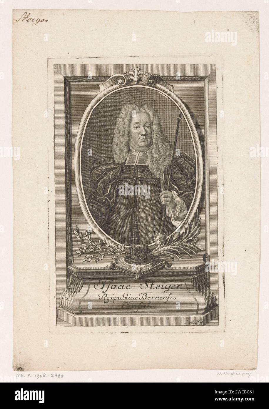Portrait of Isaak Steiger, Johann Martin Berbigeroth, 1735 print ...