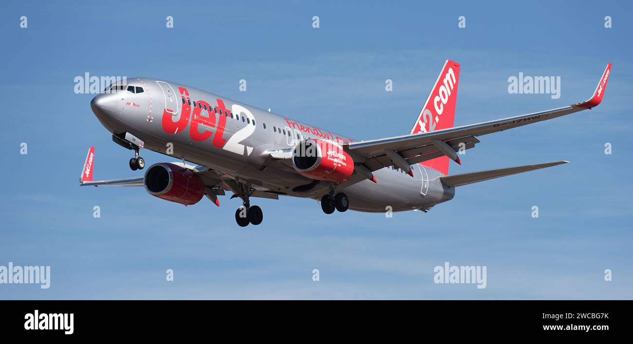 Tenerife, Spain January 13 st, 2024. Boeing 737-8MG Jet2 Airlines flies ...