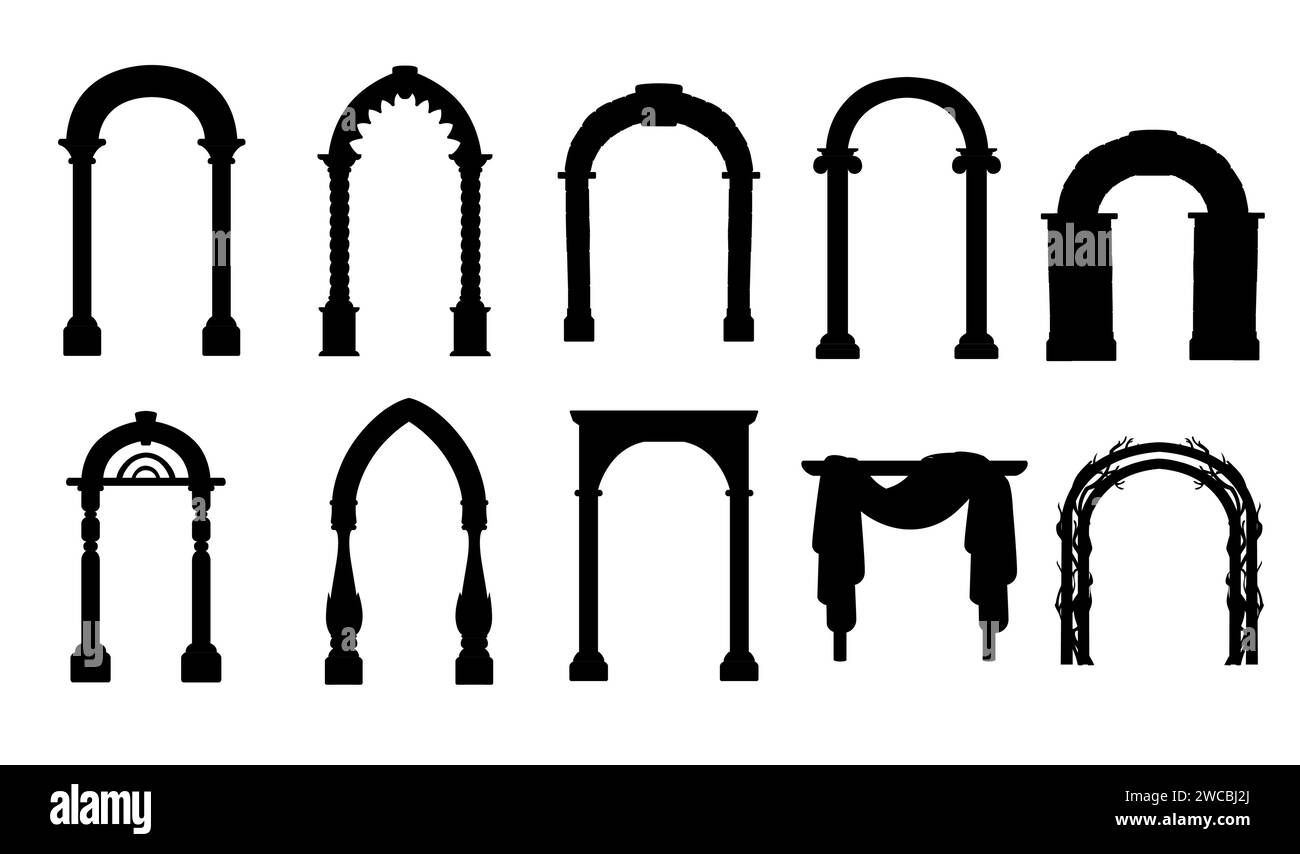 Set of black silhouette architecture arch with columns ancient pillars ... Set of black silhouette architecture arch with columns ancient pillars ...