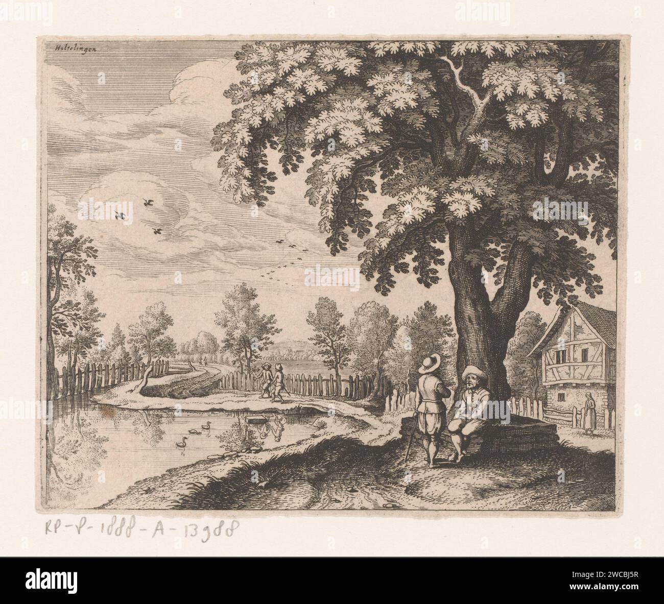 Haltingen, Matthäus Merian (I), 1625 print paper etching rural housing ...