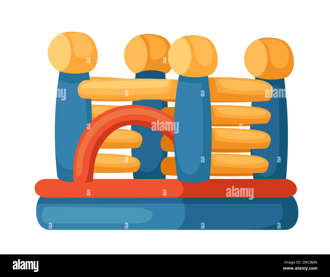 Bouncy inflatable castle with tower and safety wall vector illustration ...