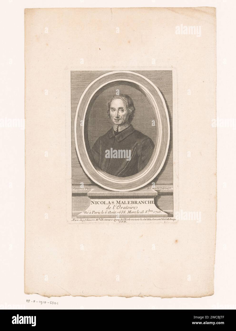 Portret van Nicolas Malebranche, Élisabeth Lépicié, after Jean-Baptiste ...