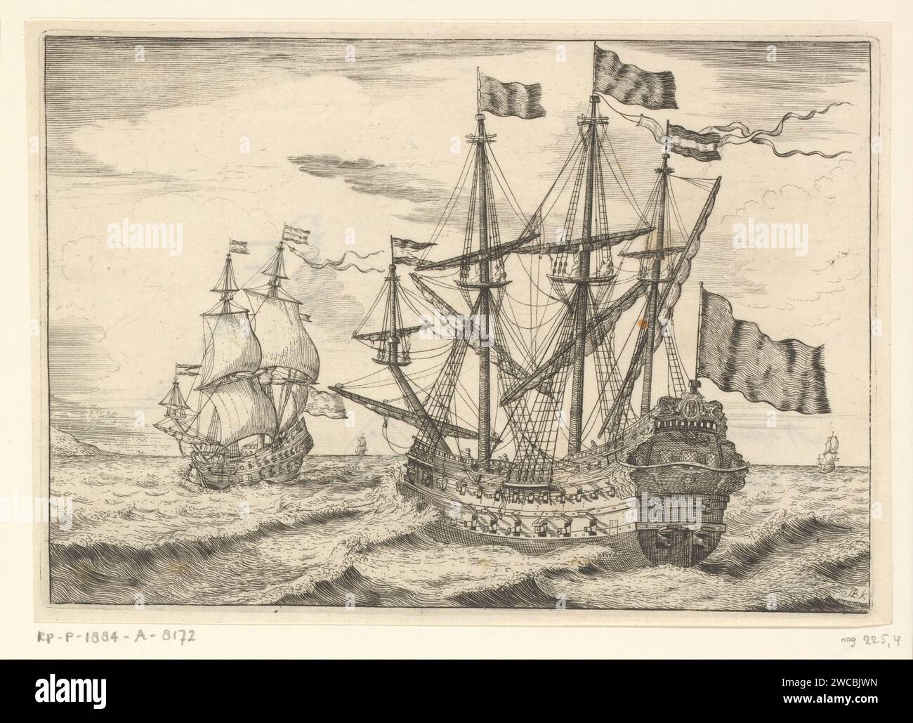 War ships, sailing to the left, monogrammist Abk, c. 1640 - c. 1660 ...