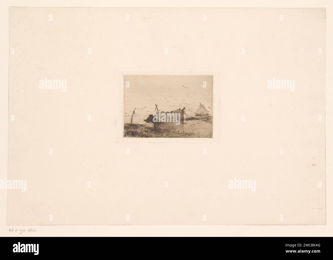 Scheepswrak in the water, Frans Hens, 1889 print paper etching ...