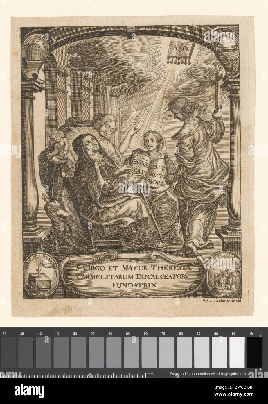 Portrait of Theresia van Avila with allegories and emblems, Johann ...