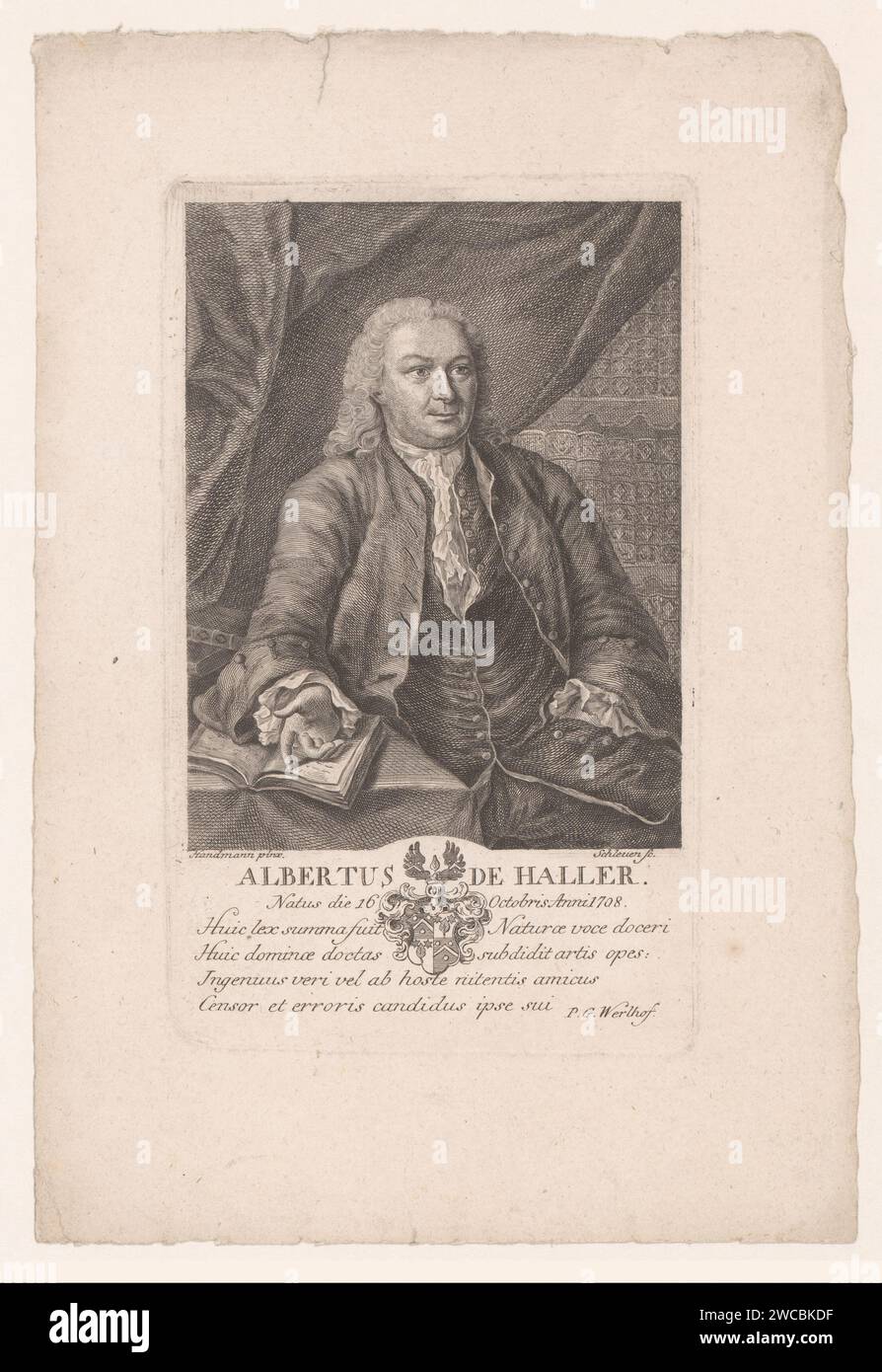 Portrait van Albrecht Haller, Johann Friedrich Schleuen, after Emanuel ...