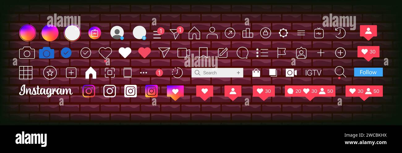 Instagram button icon. Set instagram screen social media and social ...