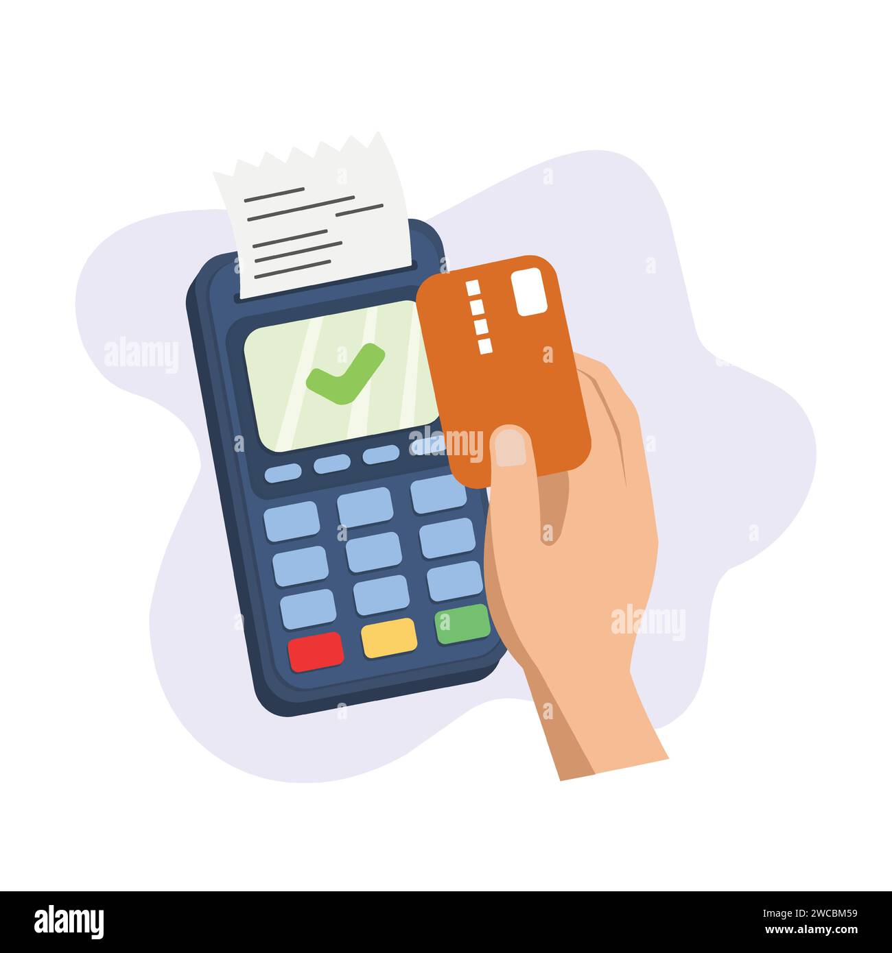 Contactless cashless payment with credit card. Hand paying approval success with POS terminals ...