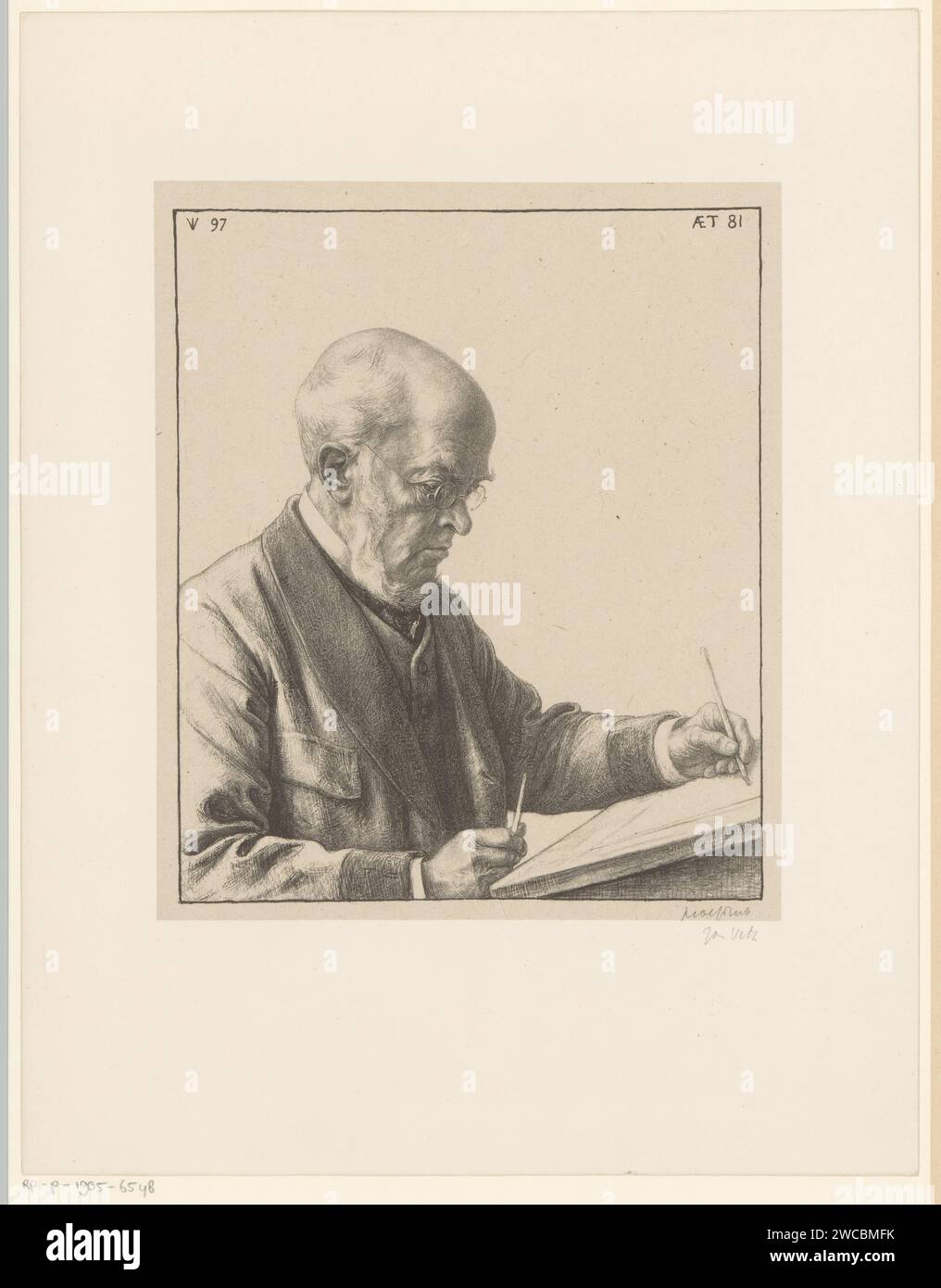 Portrait of Adolph Menzel, Jan Veth, 1897 print The portrayed person is ...