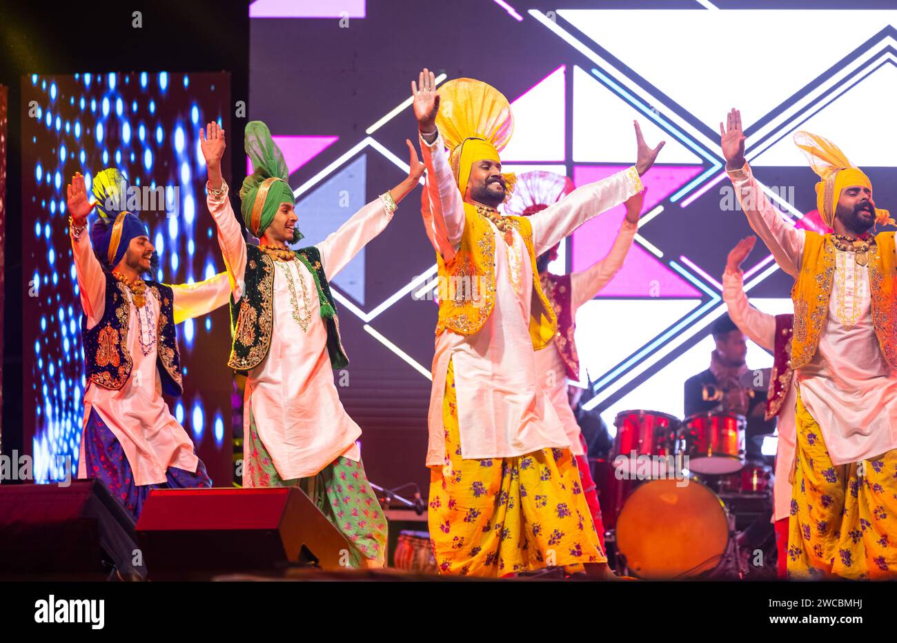 Group of punjabi artists from punjab performing bhangra dance in ...
