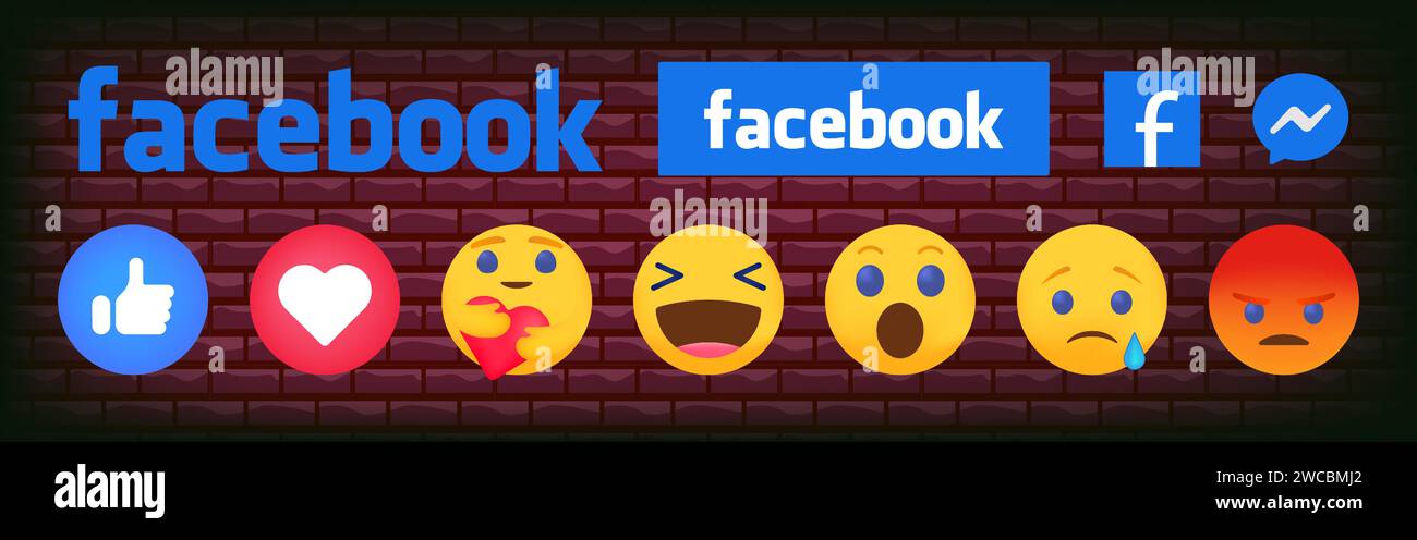 Facebook emoticon buttons. Collection of Emoji Reactions for Social ...