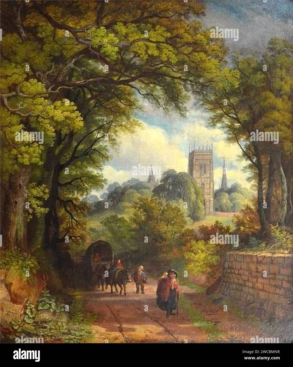 19th Century oil painting of the abbey’s bell tower and churches at ...