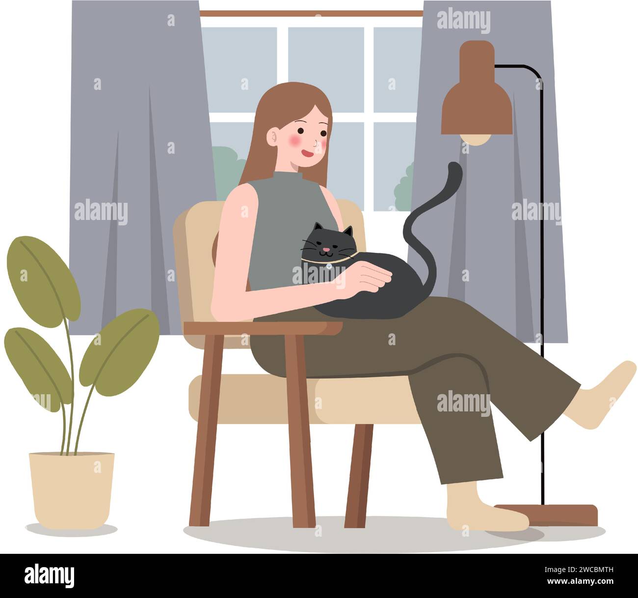 Happily cuddling beloved cat, Experiencing joy and comfort of pet ...