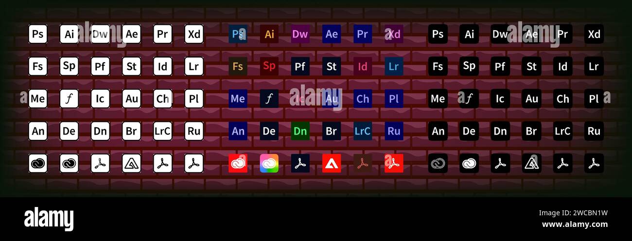 Adobe products. Logotype set of adobe apps: illustrator, photoshop ...