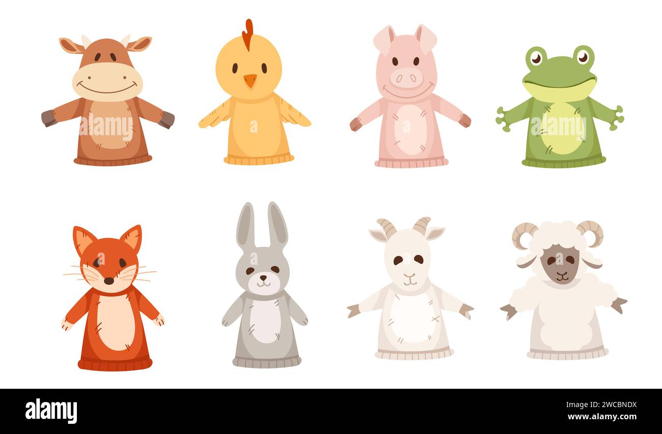 Set of animal doll puppet for children theater cute soft hand toy ...