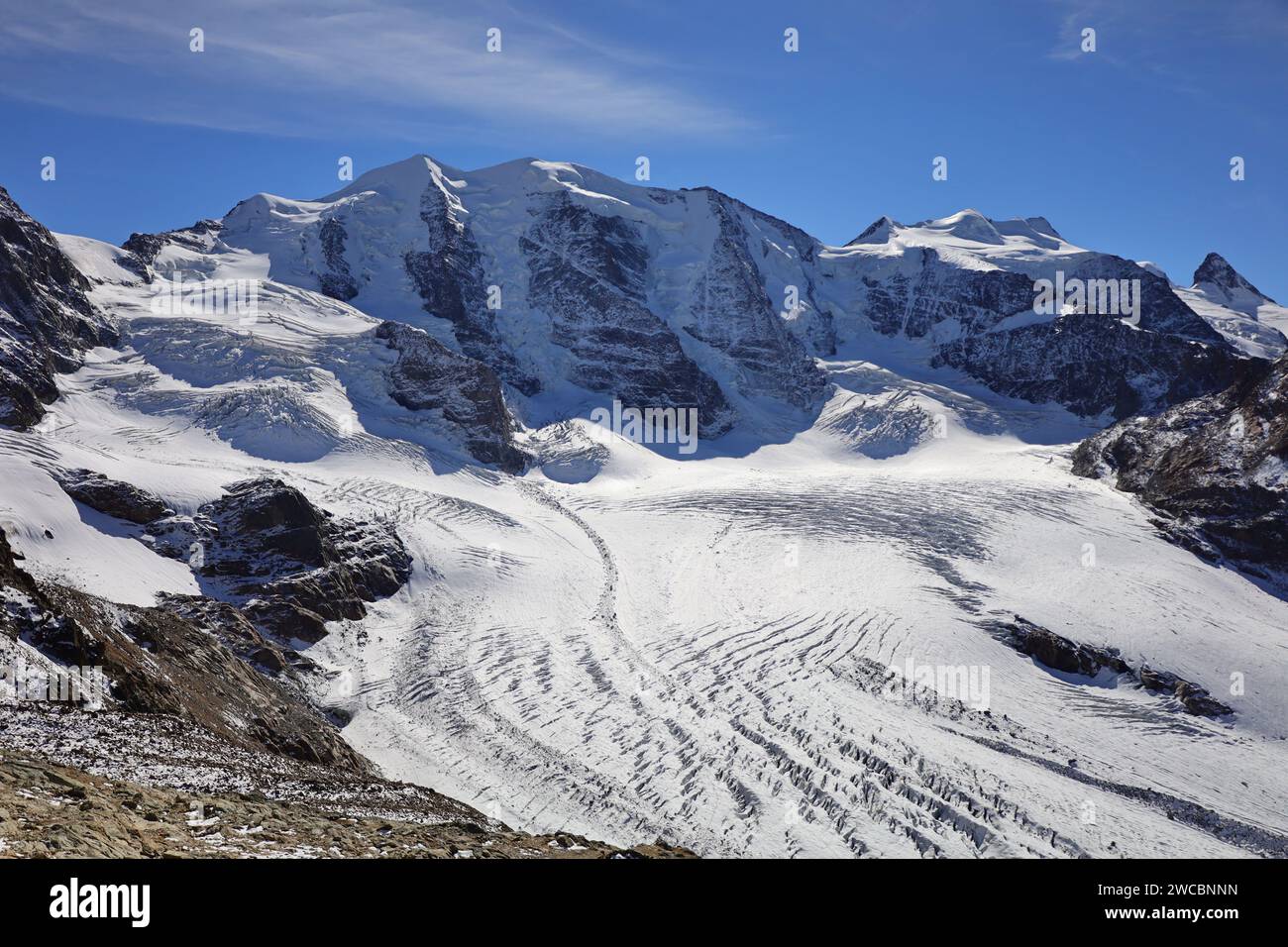 The Morteratsch Glacier is the largest glacier by area in the Bernina ...