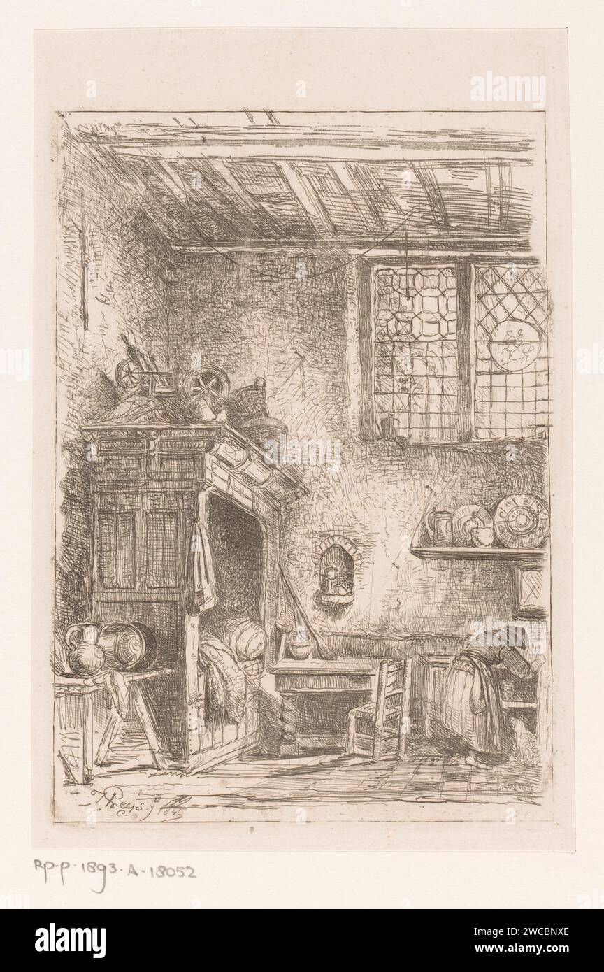 Flemish Interior with Bedstee, Henri Leys (Baron), 1840 print paper ...