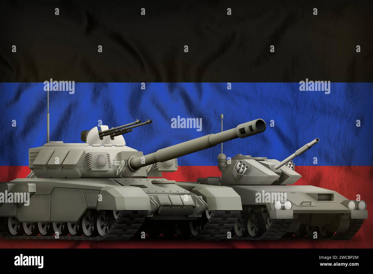 tanks on the Donetsk Peoples Republic flag background. Donetsk Peoples ...
