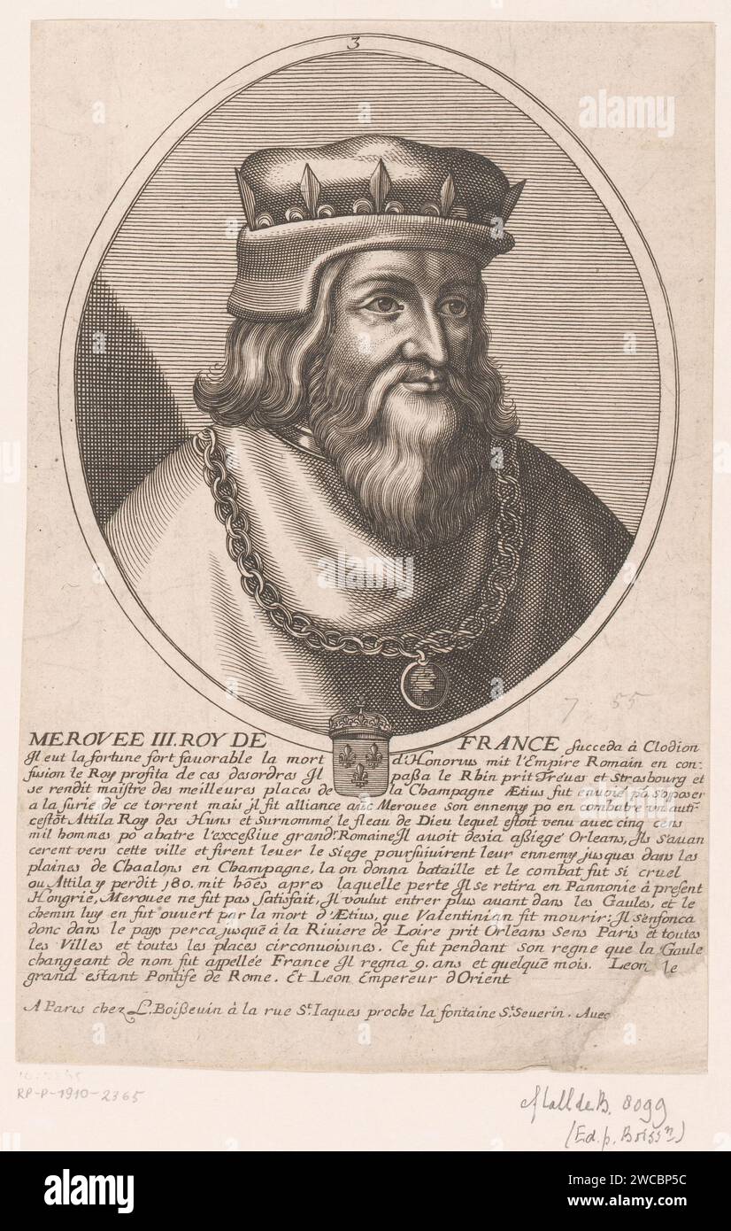 Portret van Merovech, Jean Frosne (attributed to), 1633 - 1676 print ...