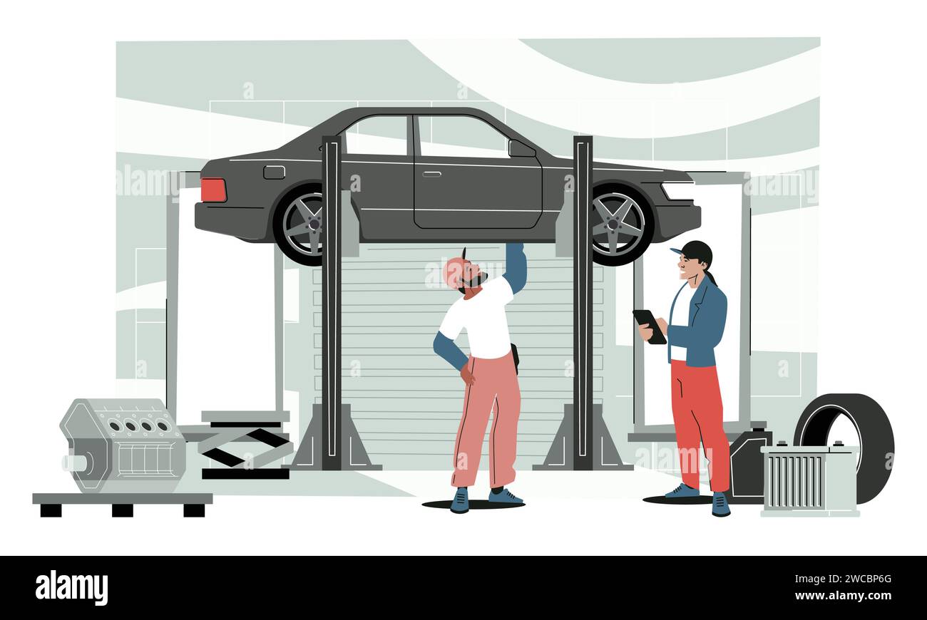 Cartoon of man fixing car hi-res stock photography and images - Alamy