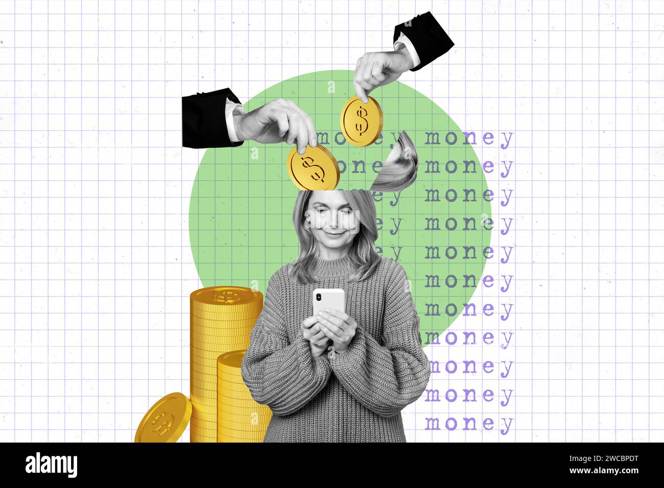 Creative collage picture illustration black white filter happy enjoy ...