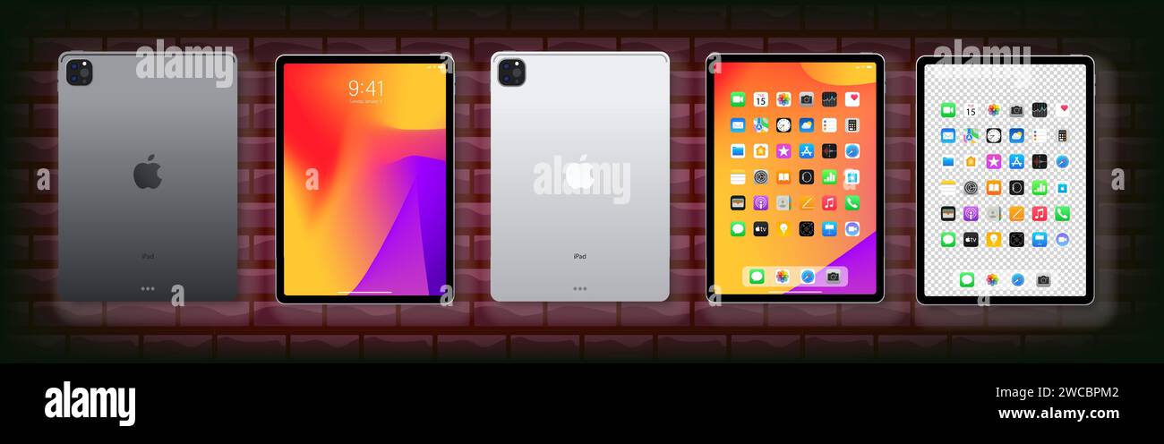 Apple iPad. Ipad Mini, Air, Pro 2021. Screen ipad front, back side ipa Collection of realistic ...