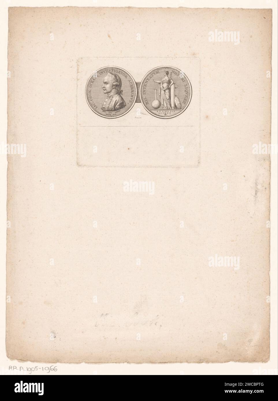 Two sides of a medal with the portrait of James Cook, Benoit Louis ...
