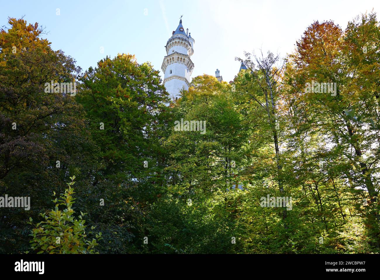 Neuschwanstein Castle is a 19th-century historicist palace on a rugged ...