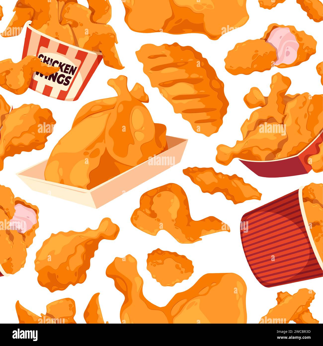 Fried chicken pattern. Seamless print of fast food fried drumstick and ...