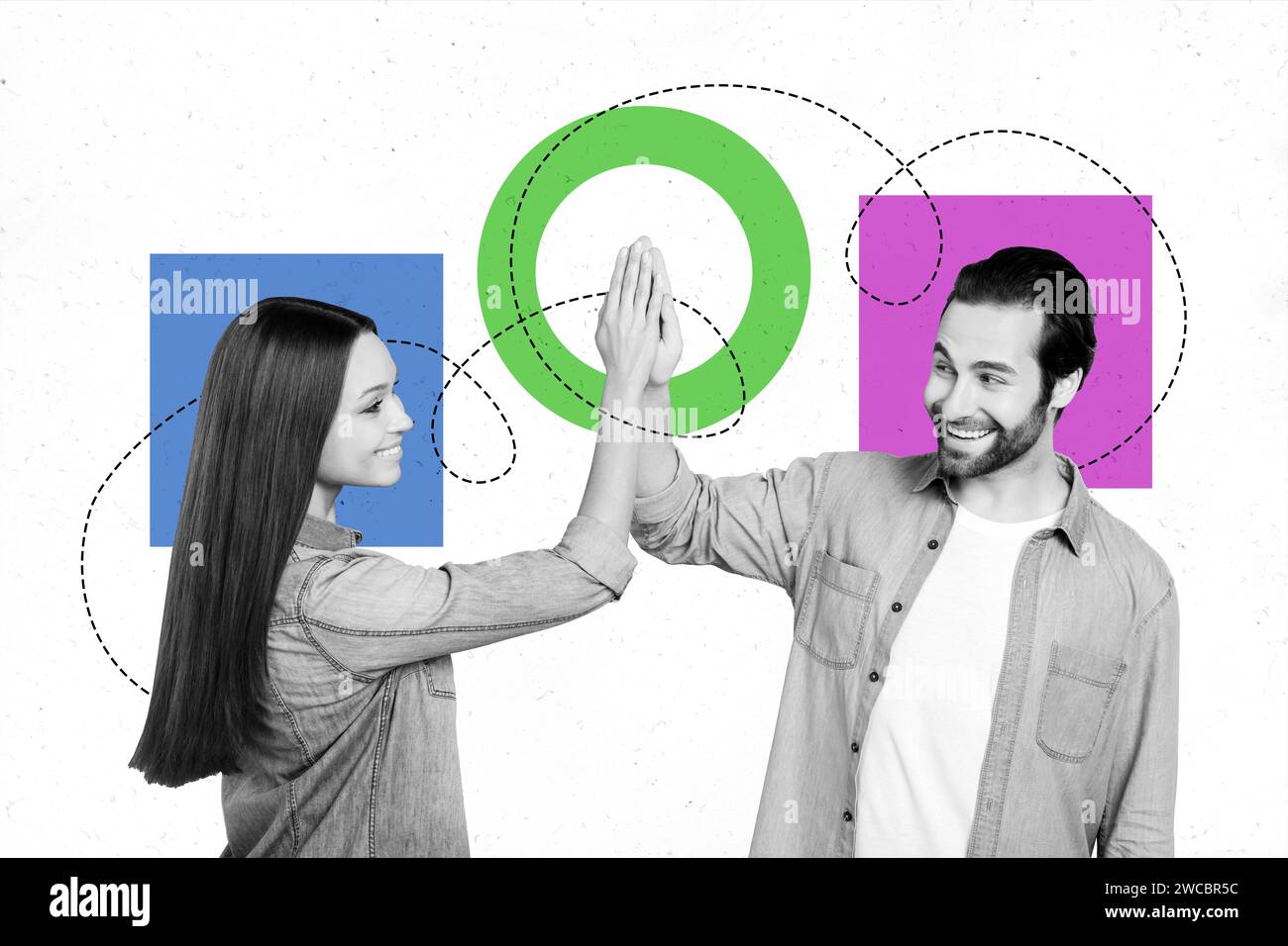 Horizontal abstract photo collage of attractive cheerful couple best ...