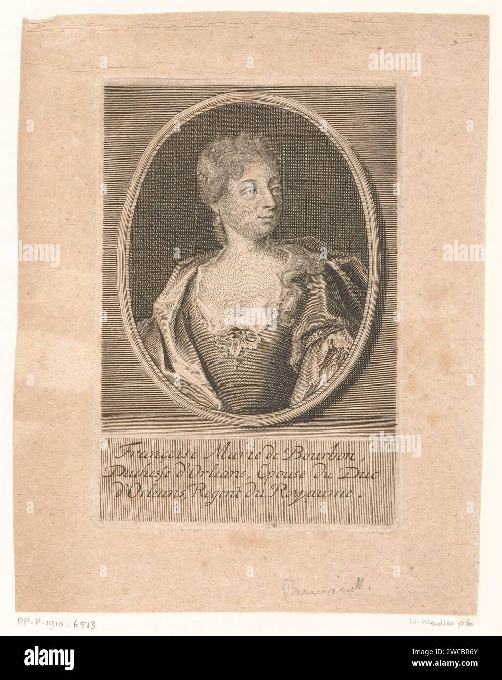 Portrait of Françoise Marie de Bourbon, Martin Berbigeroth, 1722 print ...