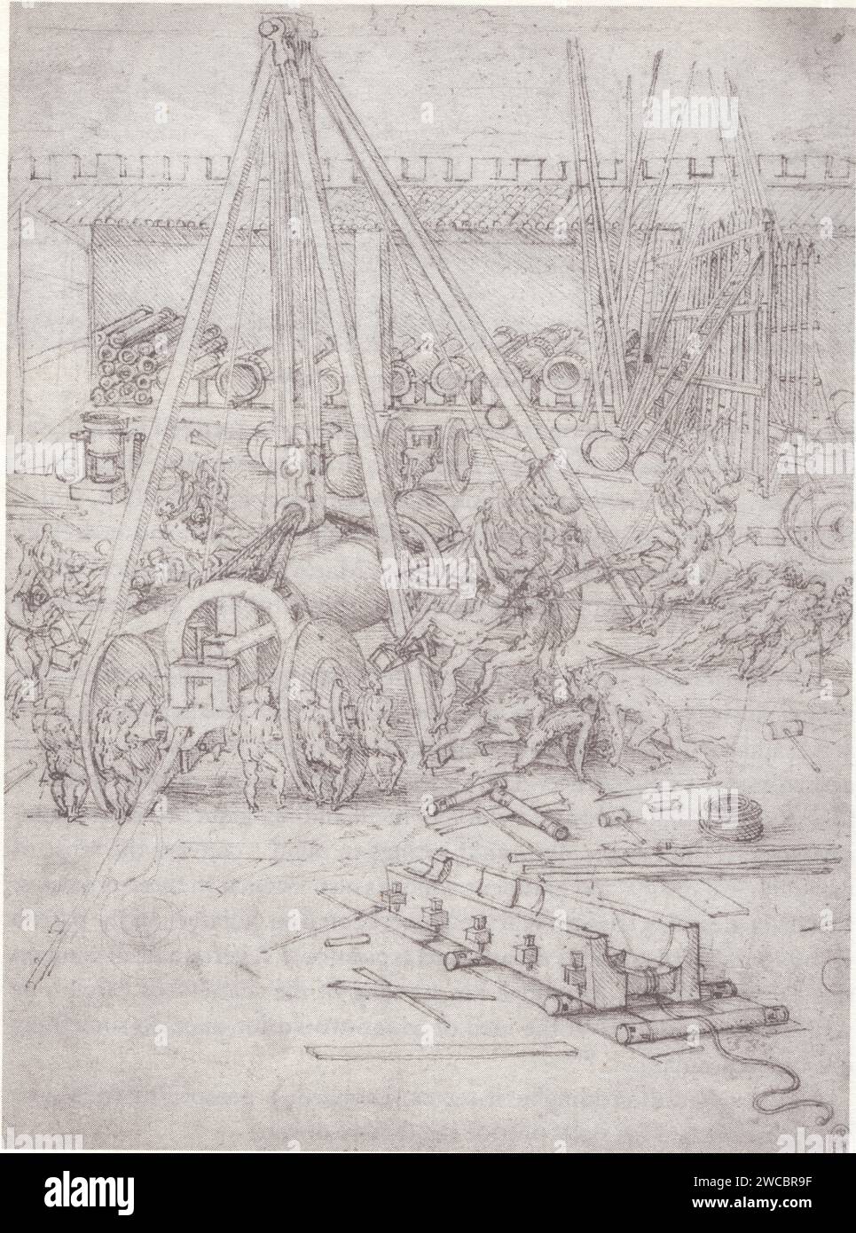 LEONARDO DA VINCI.THEATRE OF WAR.A DRAMATIC DRAWING OF A MILANESE ...