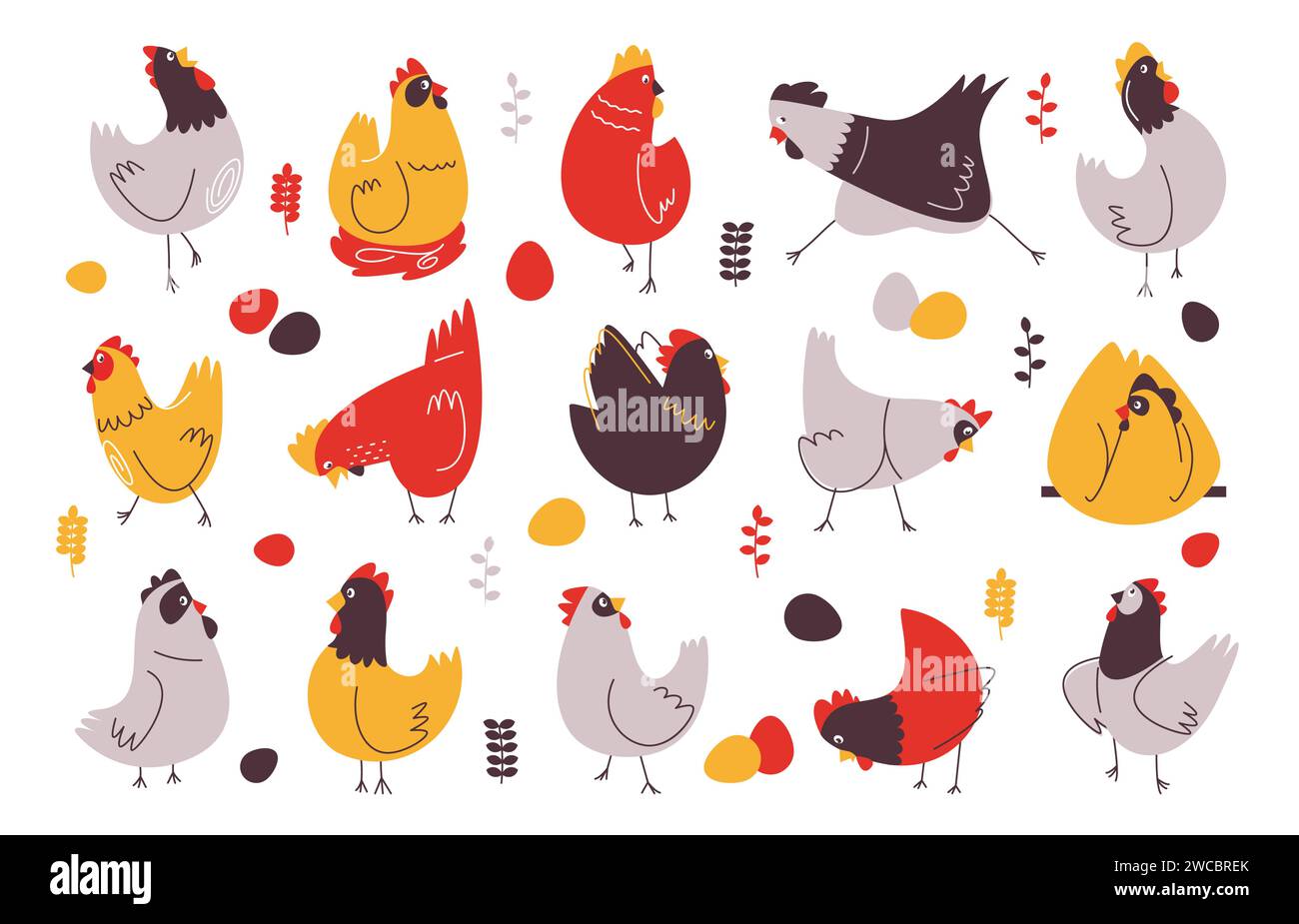 Cartoon chicken collection. Cute domestic animal characters in ...